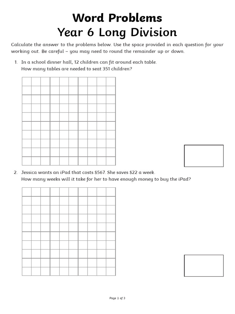 Year 6 Long Division Word Problems | PDF