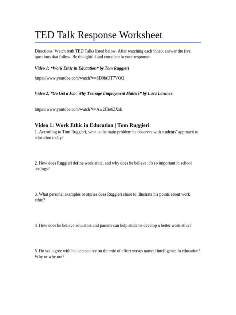 Ted Talk Worksheet | PDF