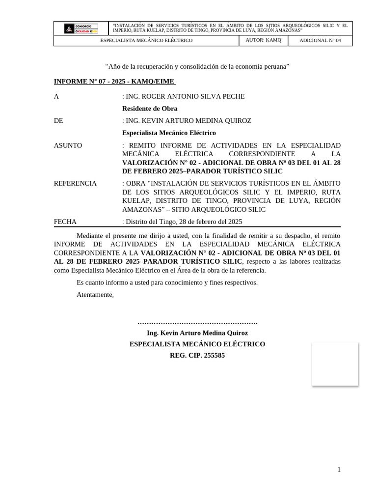 INFORME N°01 Actividades Valo 01 Adicional #03 SILIC | PDF | Materiales | Fenomeno fisico