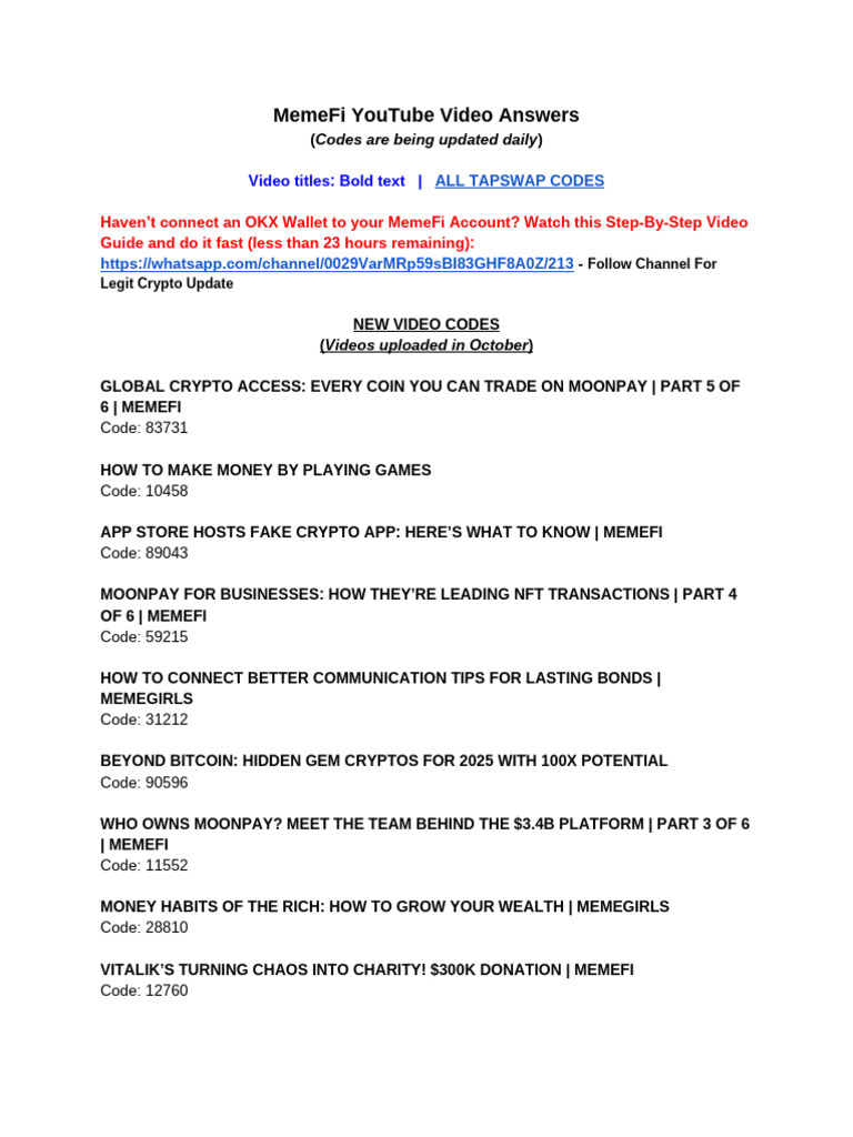 All MemeFi YouTube Video Answers | PDF | Cryptocurrency | Investing