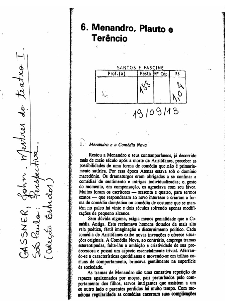 Menandro, Plauto e Terêncio | PDF