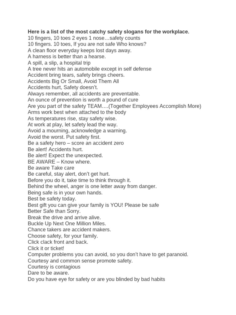 Safety Slogans | PDF | Seat Belt