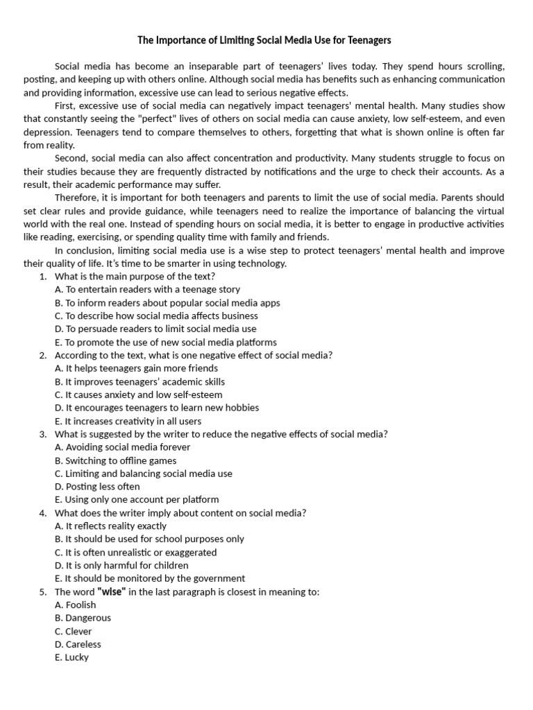 Limiting Social Media for Teen Well-being | PDF | Adolescence | Mental ...