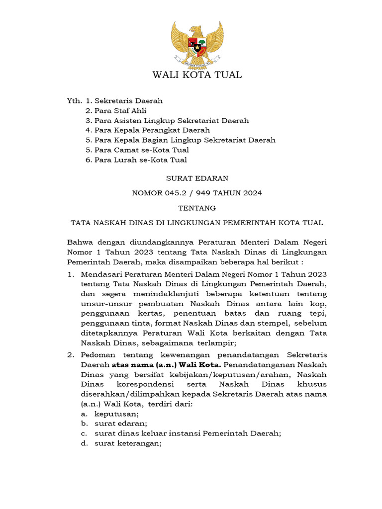 Surat Edaran Tata Naskah Dinas 2024 | PDF