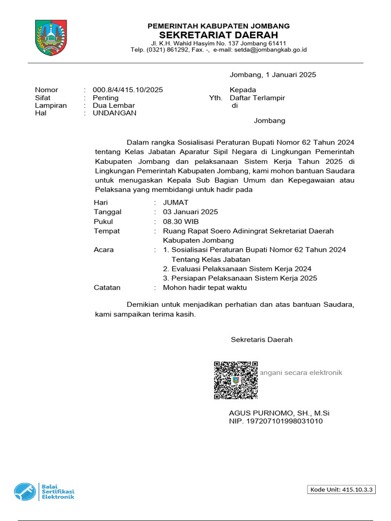 01-01-2025 - Undangan Rapat Sosialisasi Perbup Kelas Jabatan, Evaluasi ...