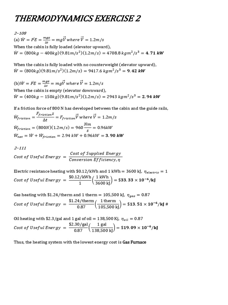 Thermodynamics Exercise 2 | PDF | Heat | Fuel Economy In Automobiles