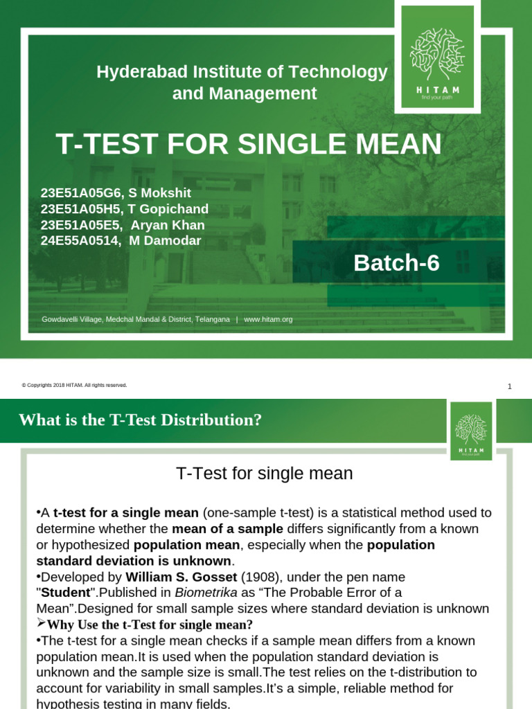 T-Test For Single Mean - Mokshit | PDF | Student's T Test | Standard Score