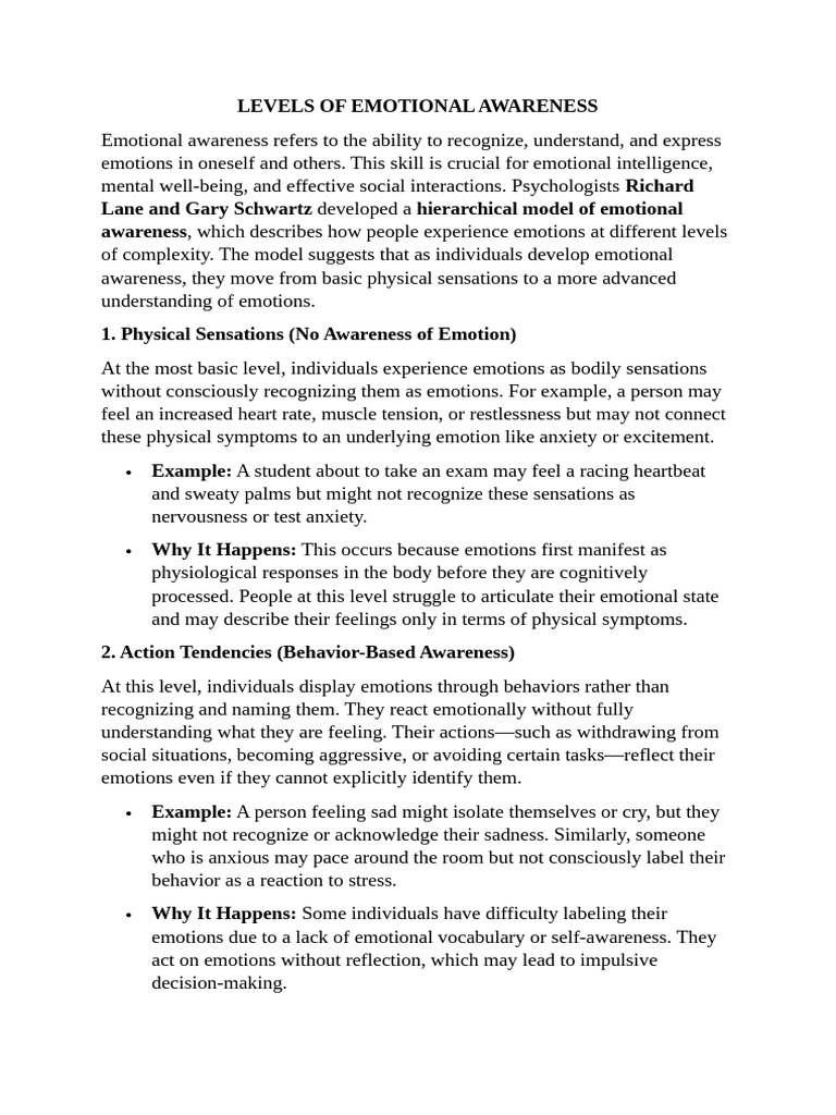 Levels of Emotional Awareness | PDF | Emotions | Anxiety