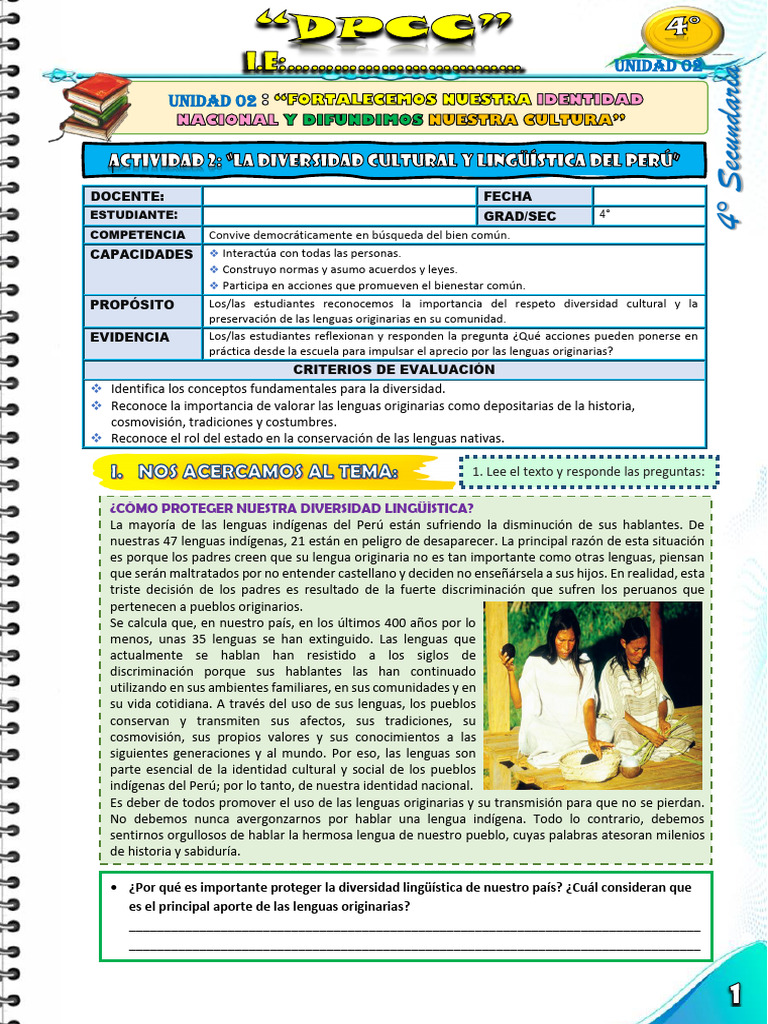 4° DPCC - Actv.02-Unid.2 2025 | PDF | Inclusión (Educación) | Lingüística