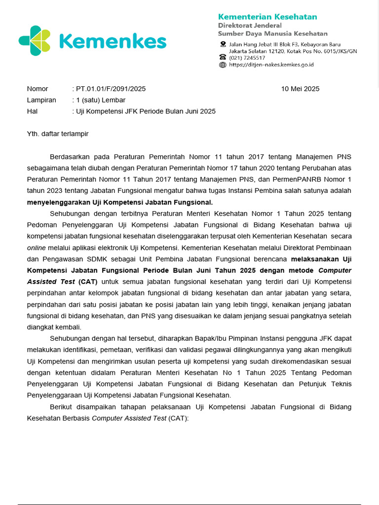 Surat Pemberitahuan UKOM CAT Periode Juni 2025 | PDF