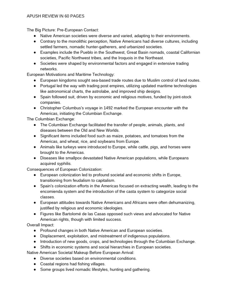 APUSH Overview: Key Historical Themes | PDF | European Colonization Of ...