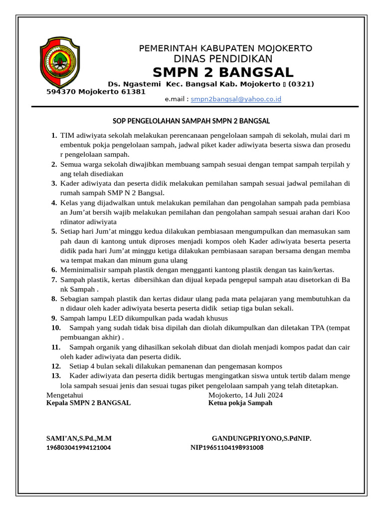 SOP TIMBULAN SAMPAH | PDF