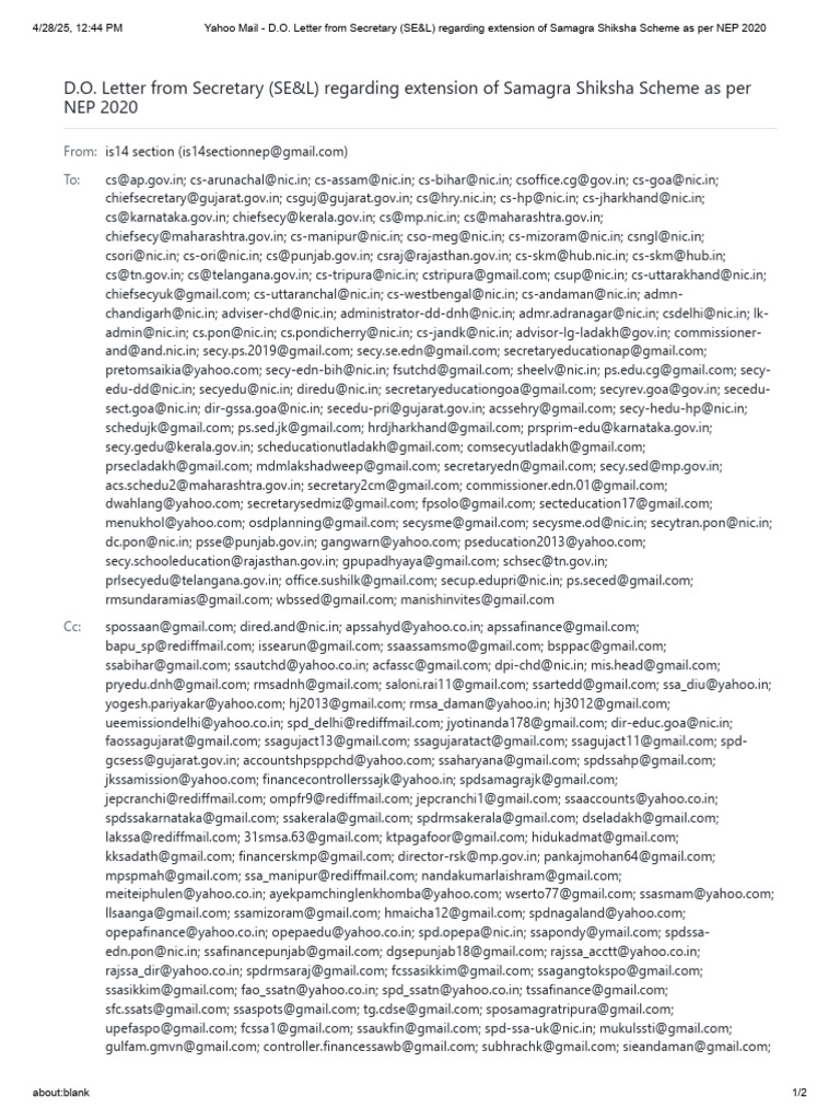 MoE Letter Extension of Samagra Shiksha Scheme As Per NEP | PDF | Learning