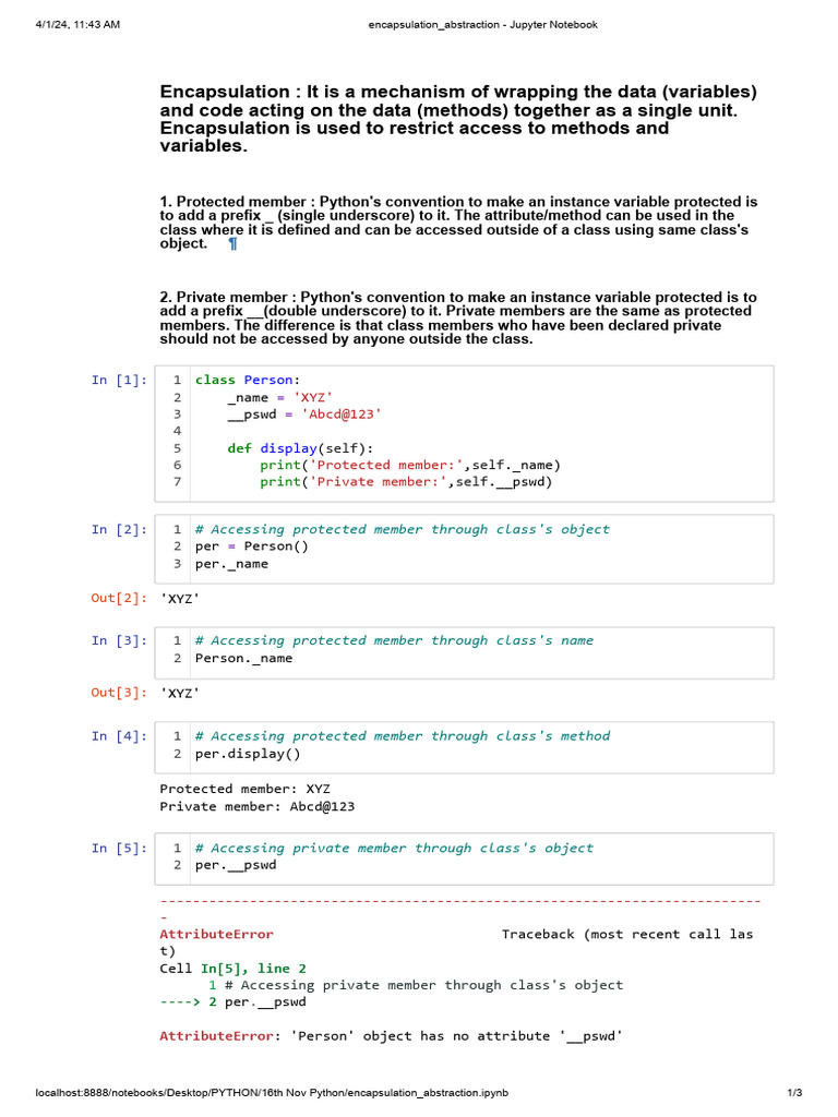 encapsulation - Jupyter Notebook | PDF | Class (Computer Programming) | Method (Computer ...