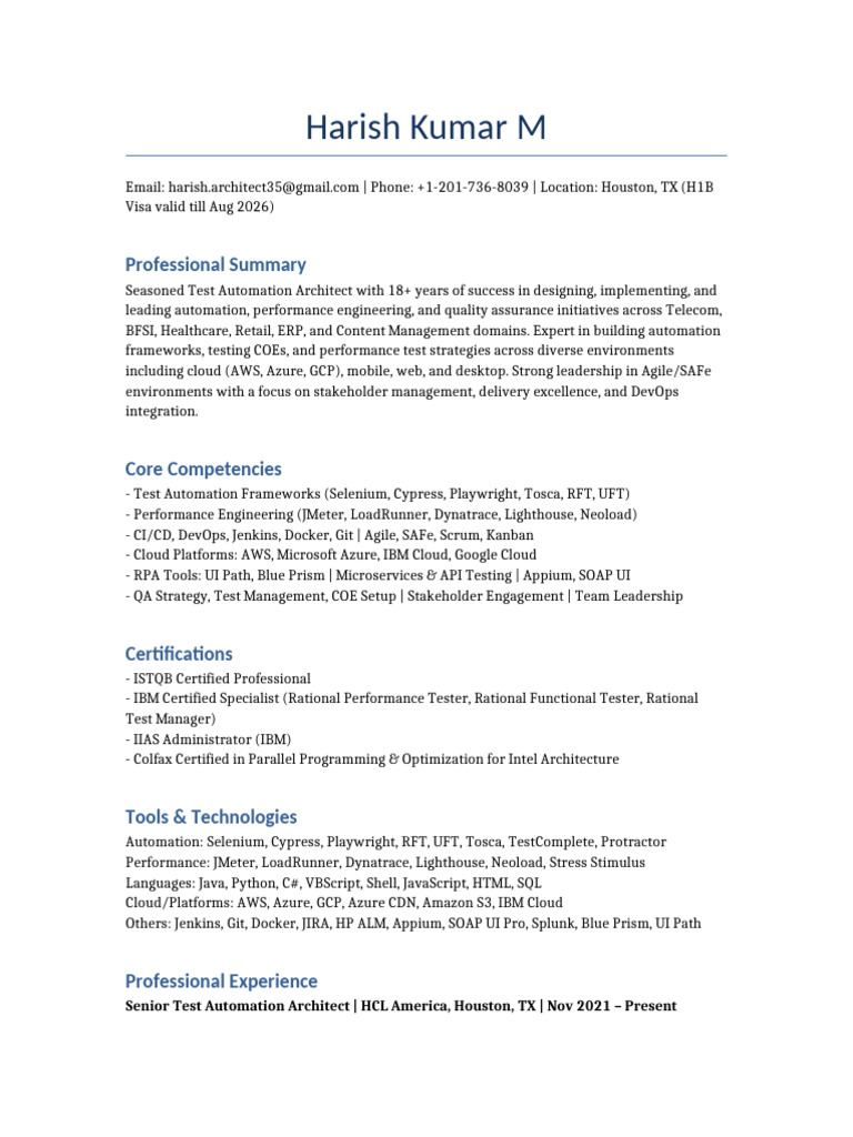 Harish Kumar Resume Detailed | PDF | Selenium (Software) | Microsoft Azure