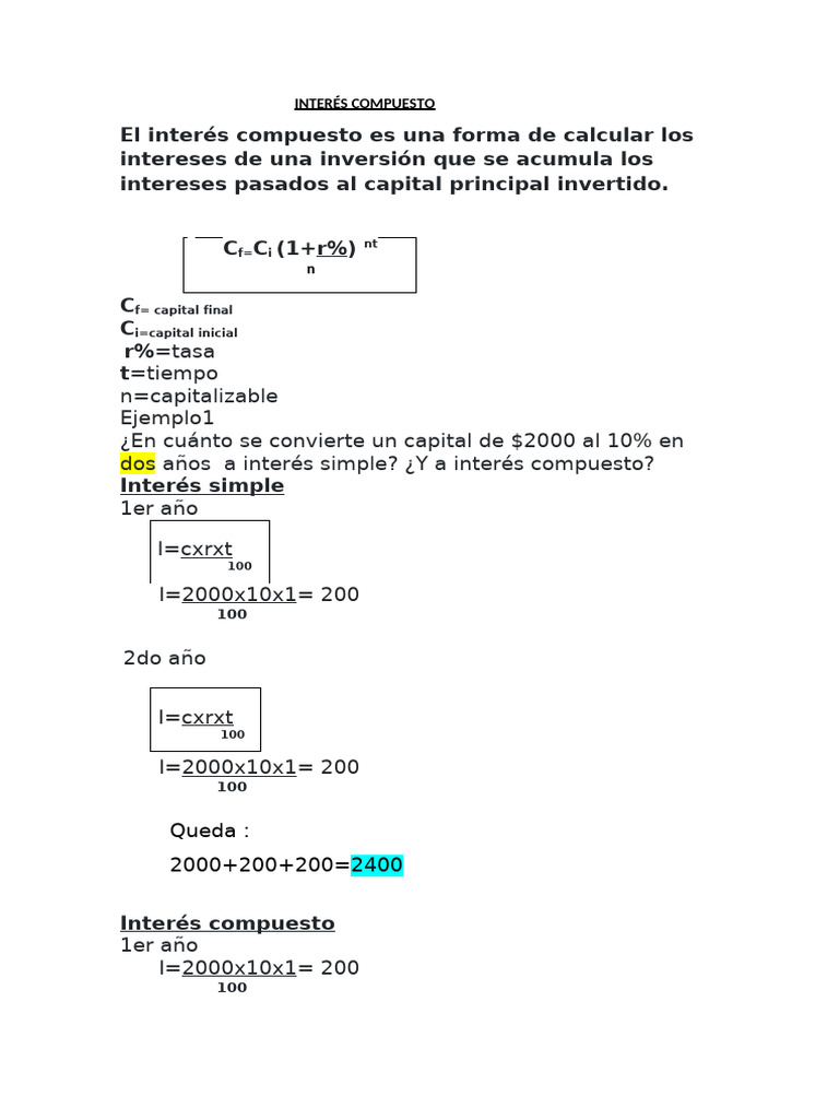 Interés Compuesto 5to | PDF