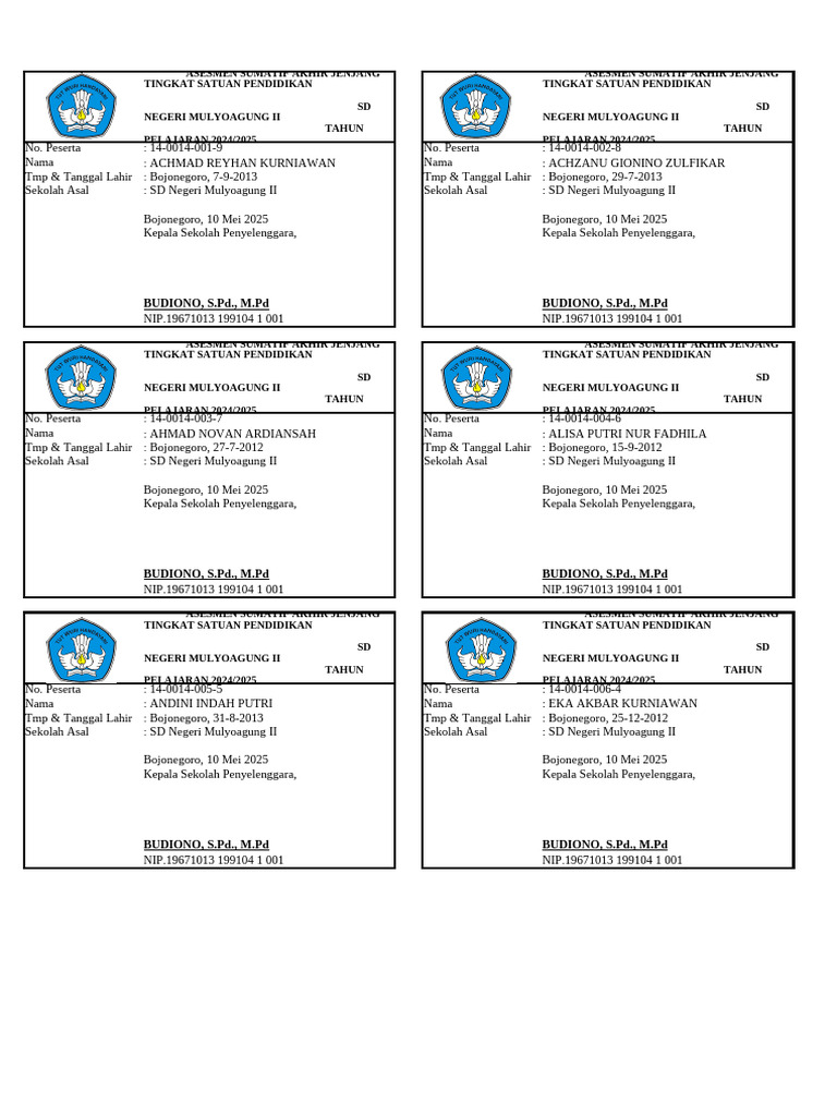 No Meja Dan No Peserta 2024-2025 Asaj | PDF
