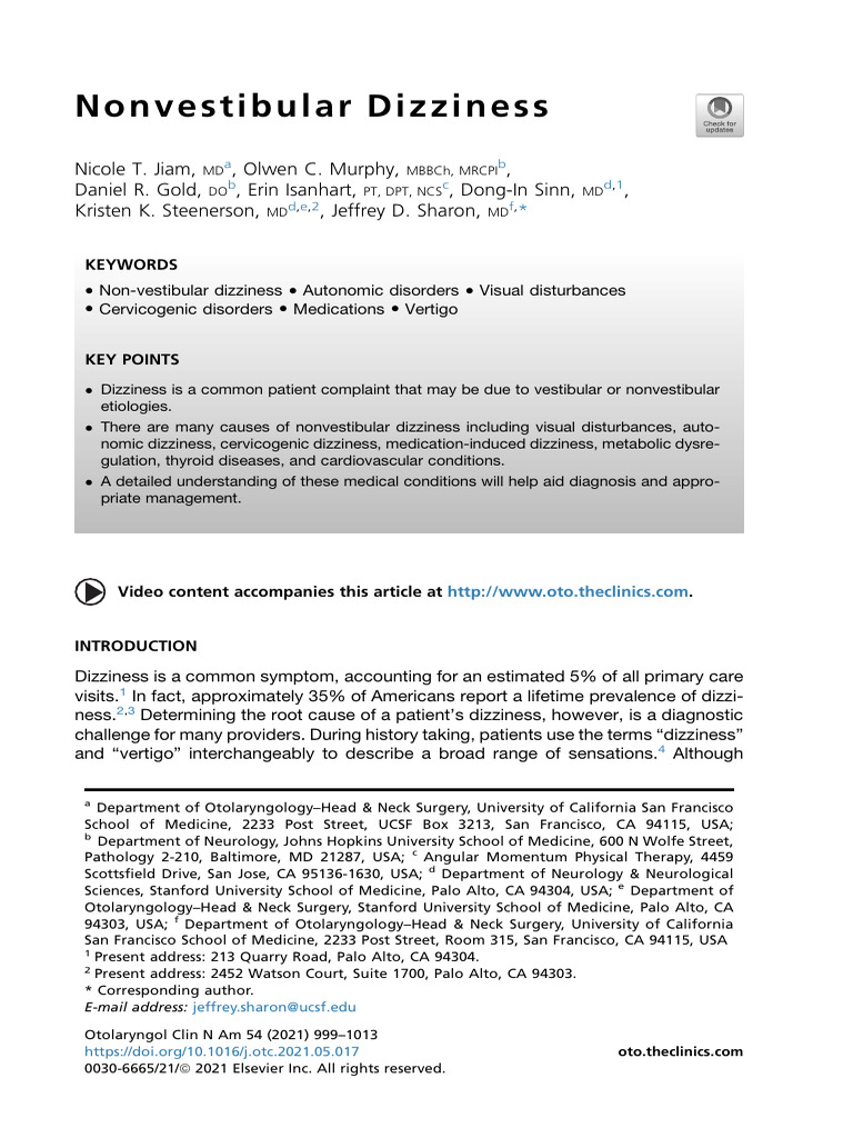 Causes of Nonvestibular Dizziness | PDF | Vertigo | Blood Pressure