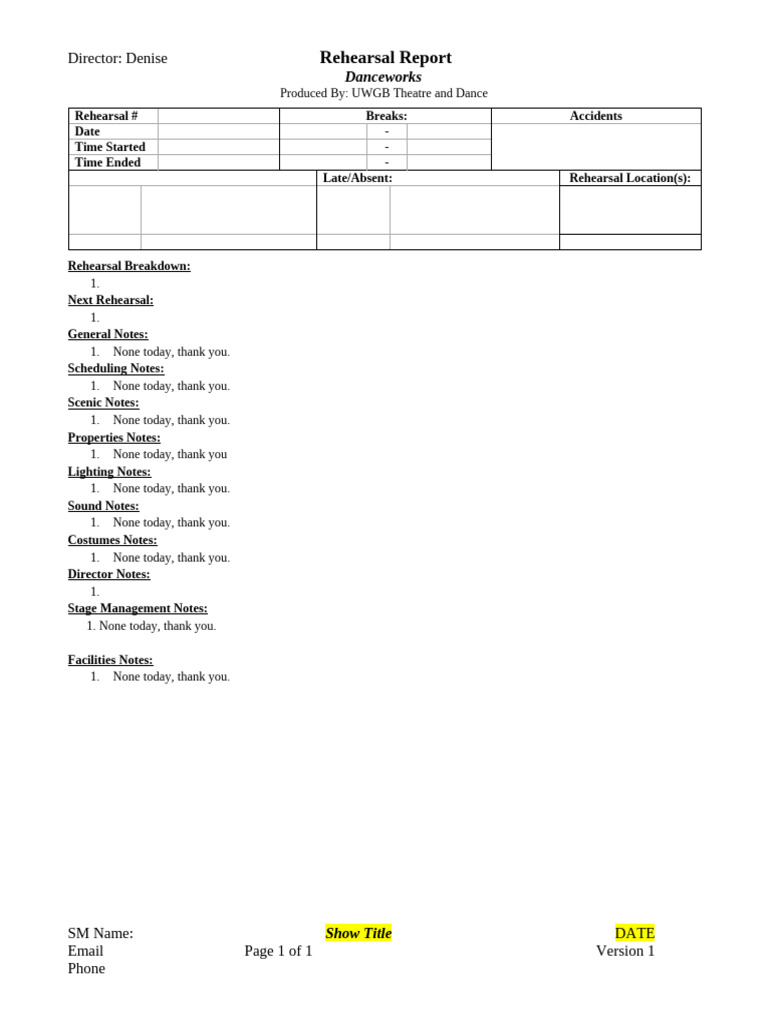 Rehearsal Report Template | PDF
