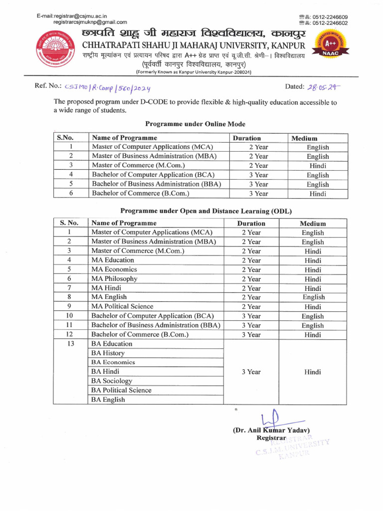 Programme Offered Under ODL | PDF