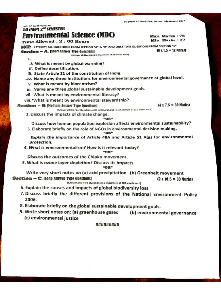 Previous Years Paper 2nd Semester | PDF