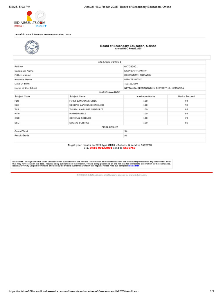 Annual HSC Result 2025 - Board of Secondary Education, Orissa Sai | PDF | Secondary Education ...