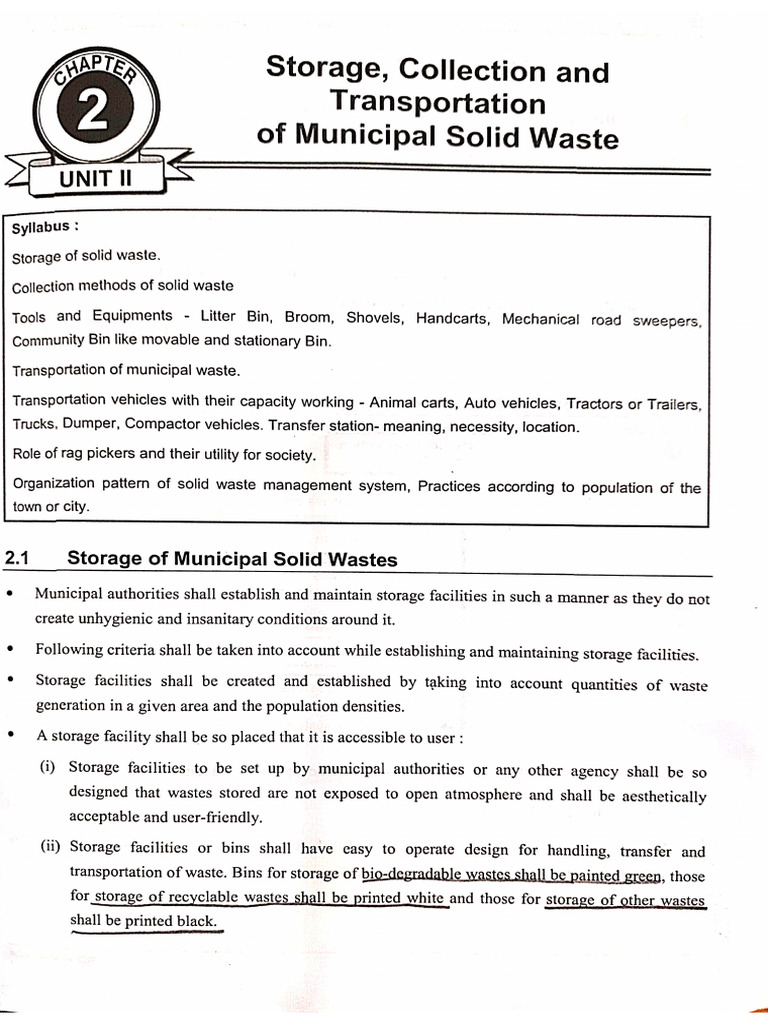 Storage Collection & Transportation of MSW | PDF