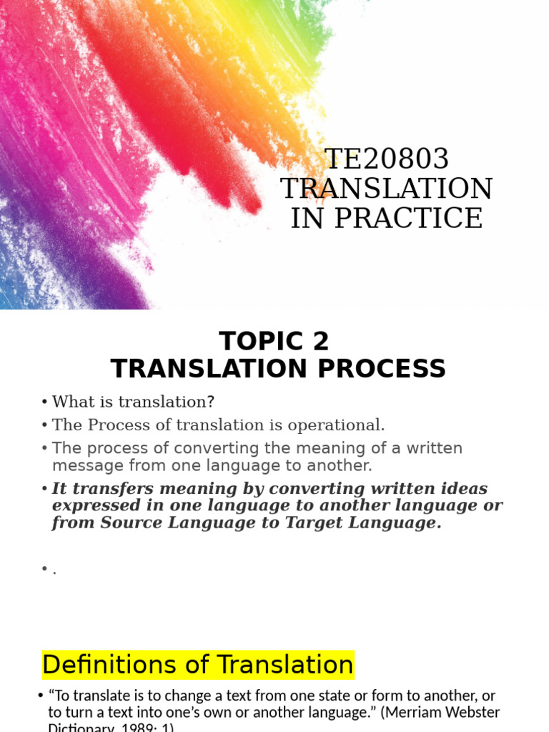 Te20803 Translation in Practice Topic2 (Autosaved) | PDF | Translations ...