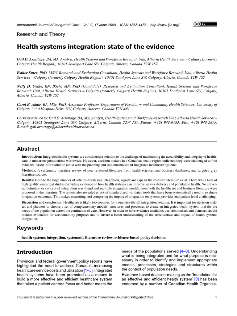 Health Systems Integration | PDF | Evidence Based Medicine | Systematic ...