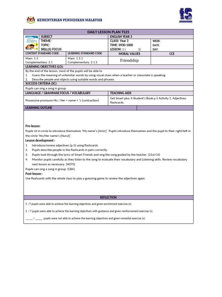 9.1 Bi Y3 LP TS25 Module 1 (LP1-16) | PDF | Lesson Plan | Vocabulary