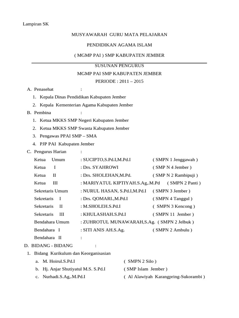Susunan Pengurus Baru Dan SK | PDF