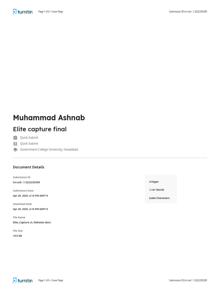 Elite Capture in Pakistan: Impacts Explained | PDF | Meritocracy | Turnitin