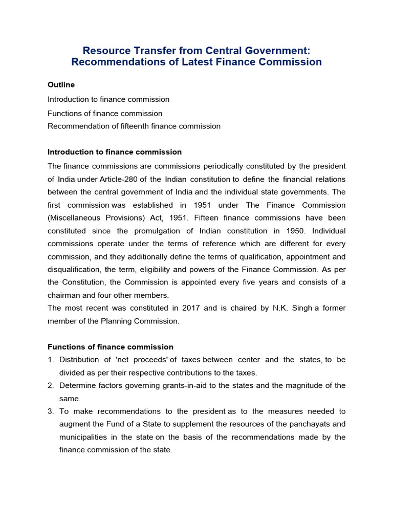 15th Finance Commission | PDF | Taxes | Economies