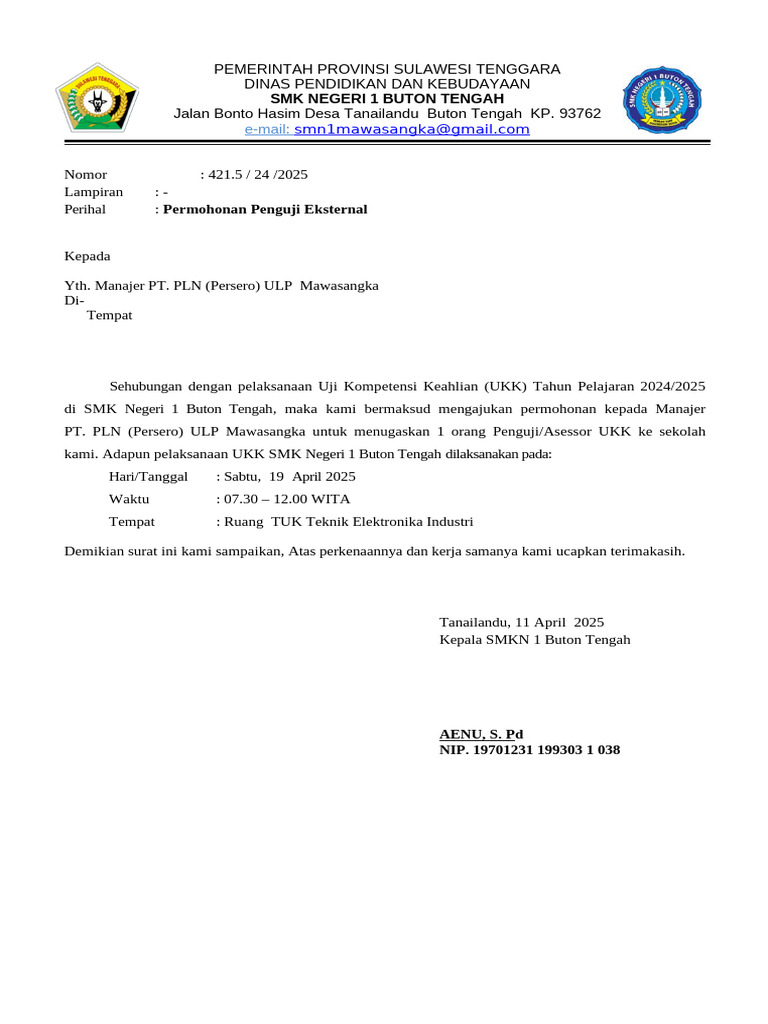 Surat Permohonan Penguji Eksternal UKK 2024 | PDF