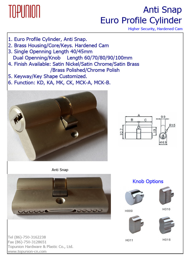 Anti Snap Cylinder-TOPUNION | PDF
