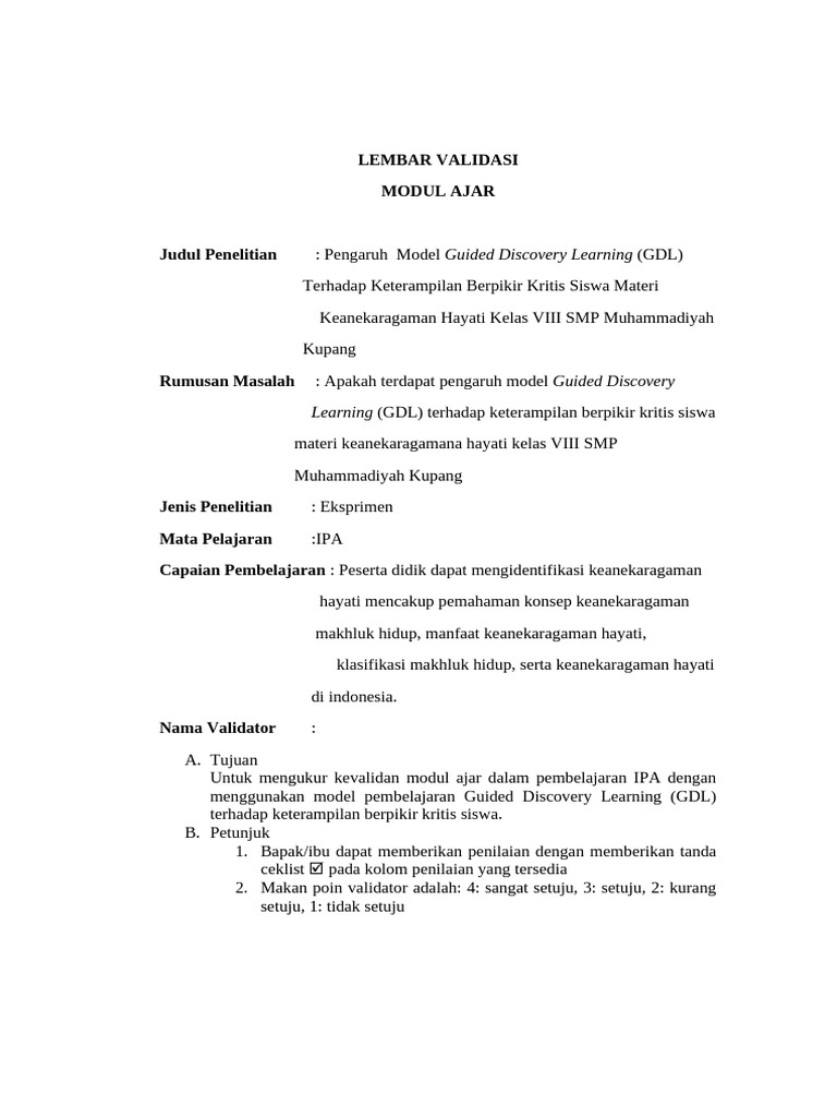 Susanti Wee Lembar Validasi Modul Ajar | PDF