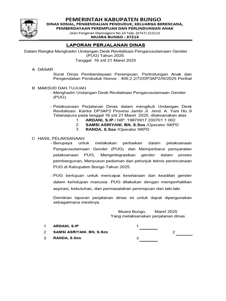 LAP PERJALANAN DINAS KADIS | PDF