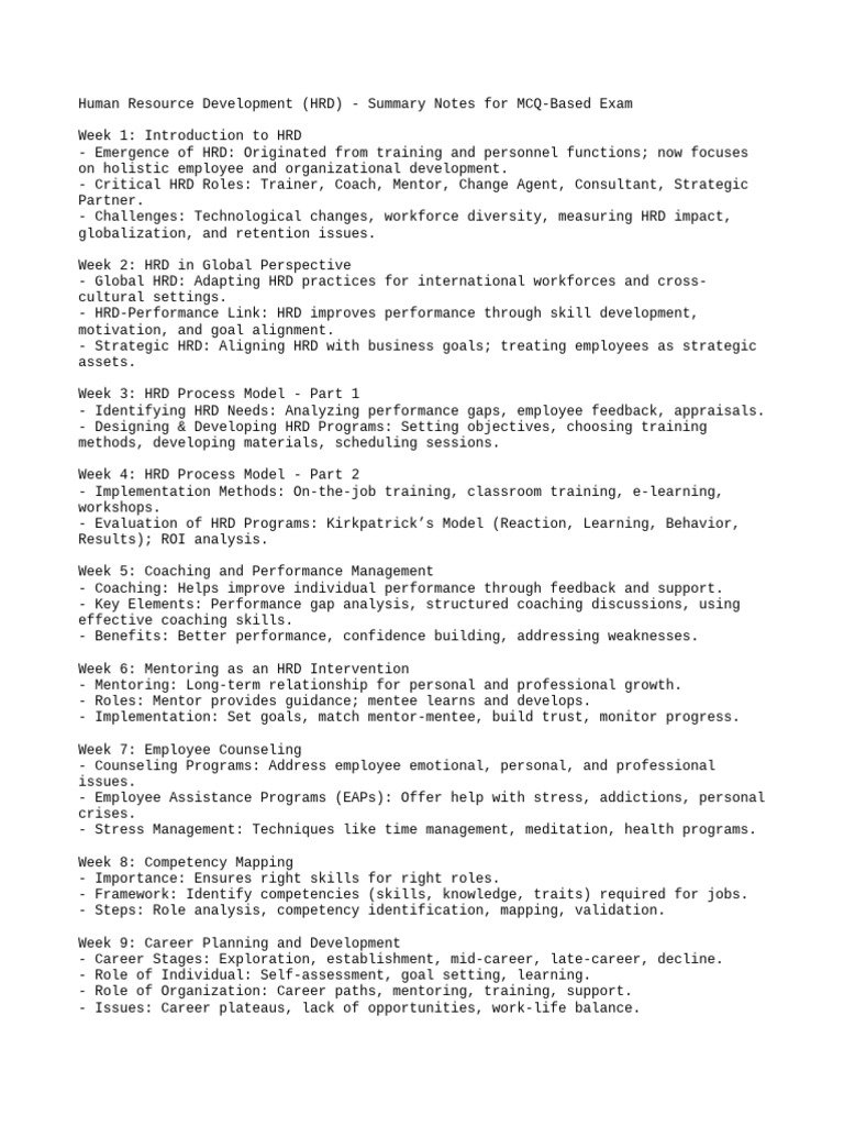 HRD Summary Notes English | PDF | Mentorship | Business