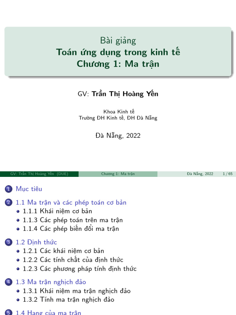Slides TUD Chương 1 Ma trận | PDF