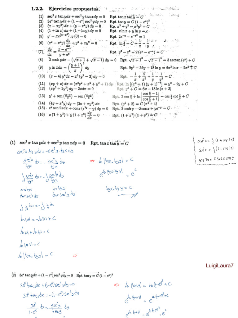Ecuaciones Diferenciales - Guía Práctica - Ejer 1.2.2. | PDF