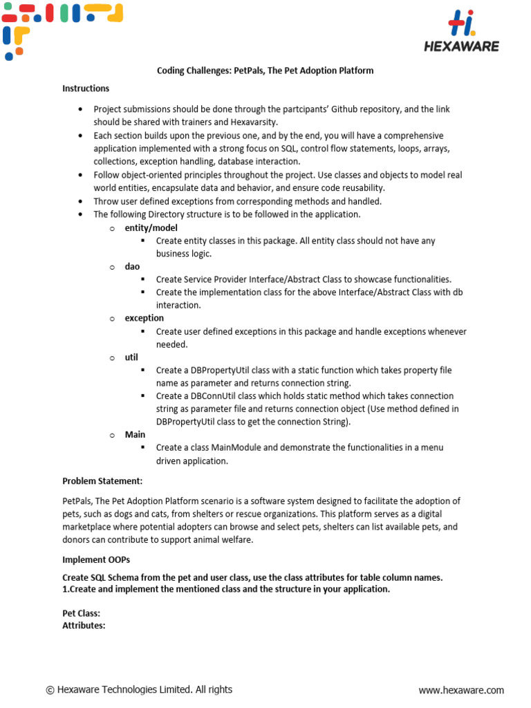 Coding Challenge 1 Petpals Pdf Class Computer Programming