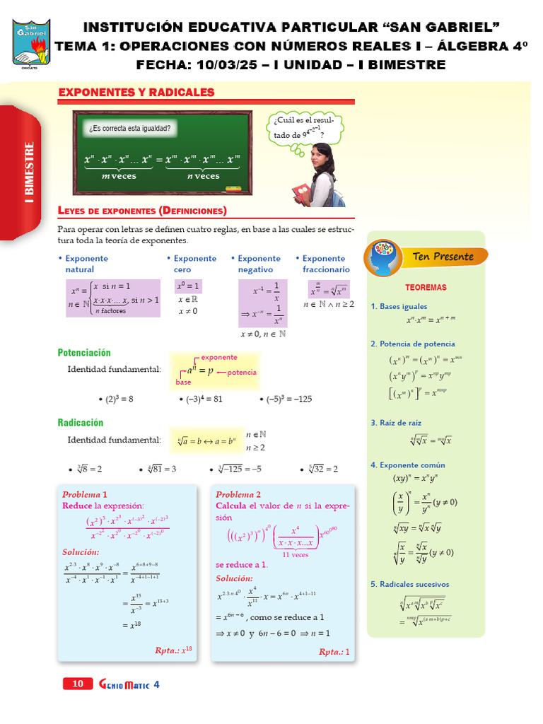 i Unidad - Tema 1 - Operaciones Con Números Reales Parte i | PDF | Exponenciación | Análisis ...