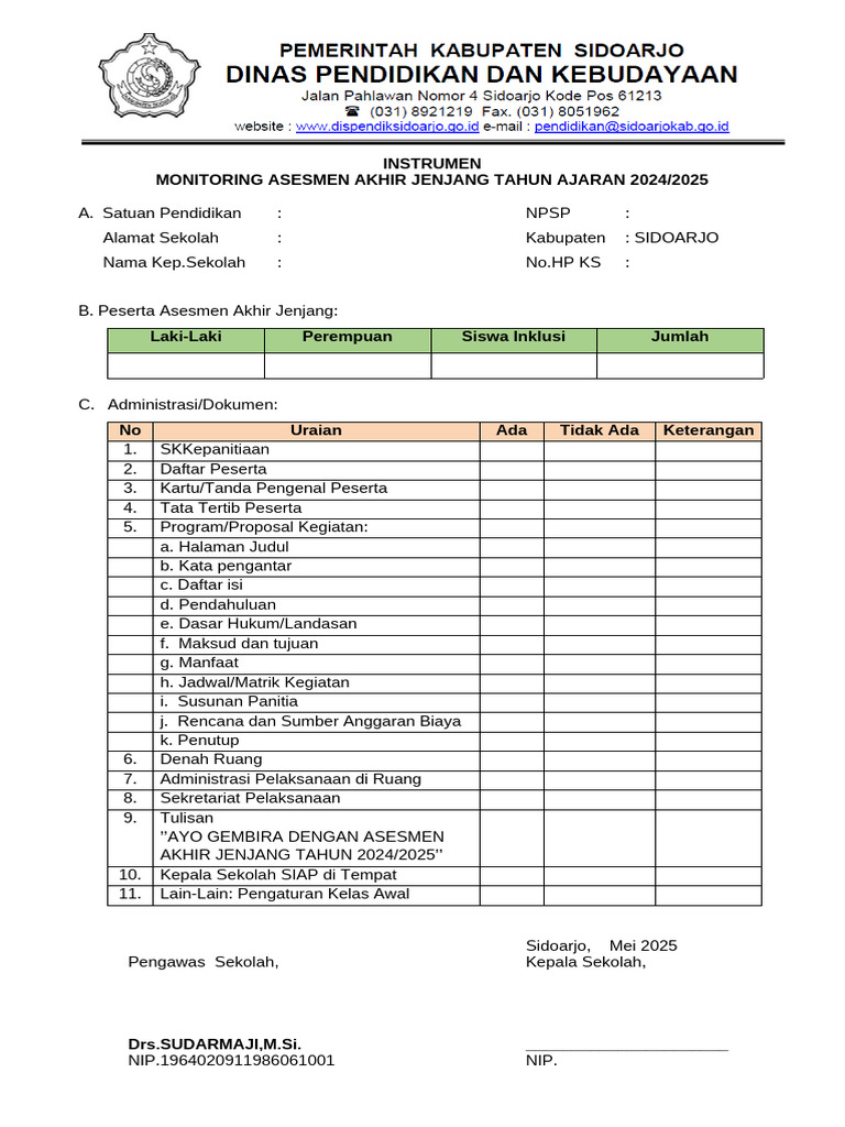 Monev Asesmen Akhir Jenjang 2024-2025 | PDF