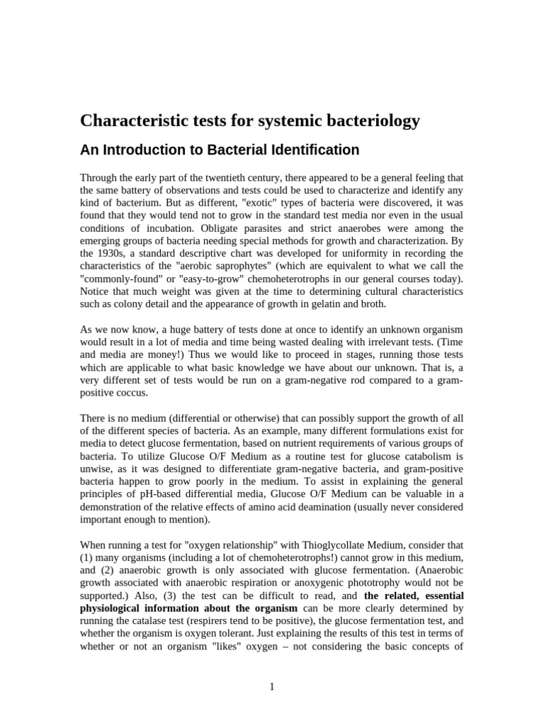 Bacterial Identification Tests Overview | PDF | Bacteria | Catalase