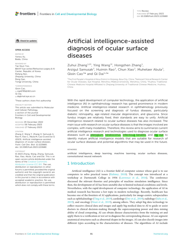 Artificial Intelligence-Assisted Diagnosis of Ocular Surface Diseases | PDF | Artificial ...