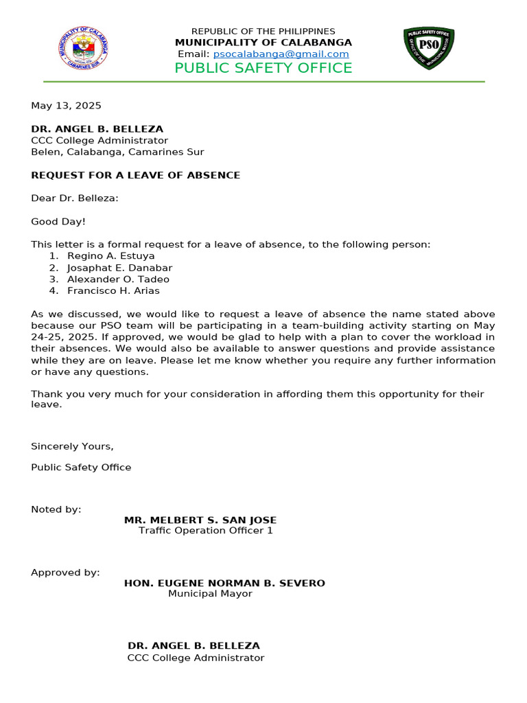 Leave of Absence Request for Team-Building | PDF