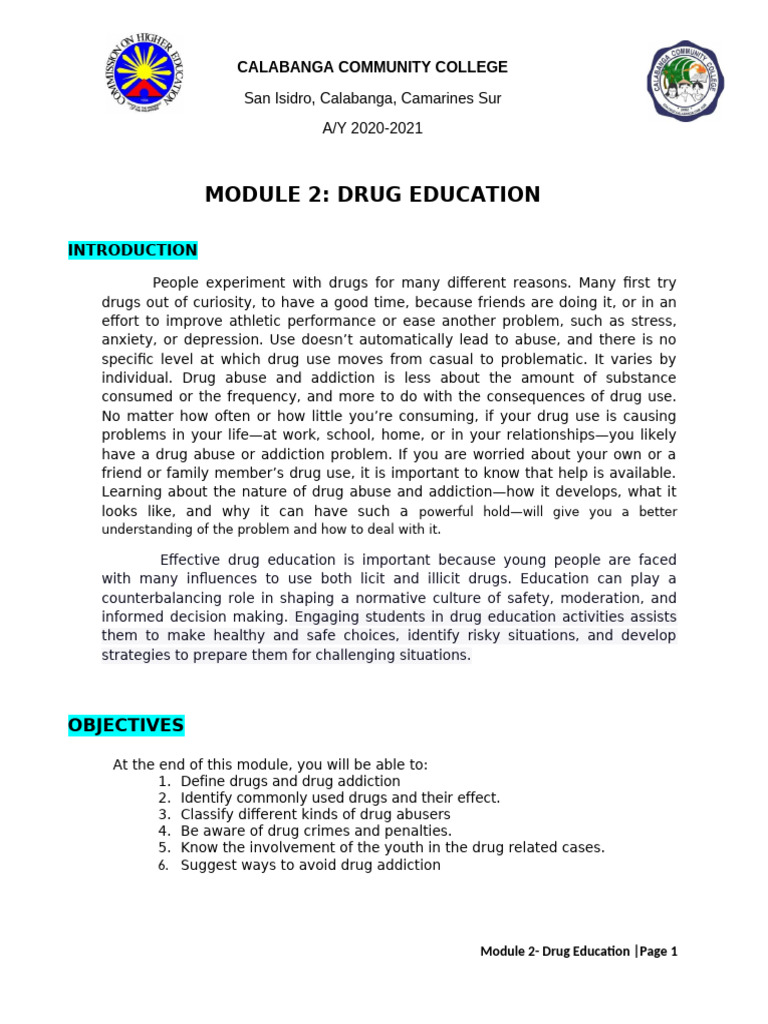 Module 2 Drug Education | PDF | Substance Abuse | Substance Dependence