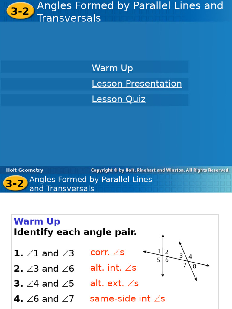 3-2Angles Formed by Parallel Lines & Transversals | PDF | Mathematics | Euclid