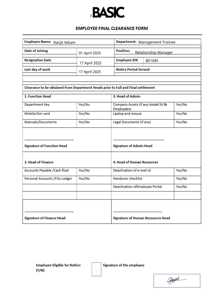 Clearance Form | PDF