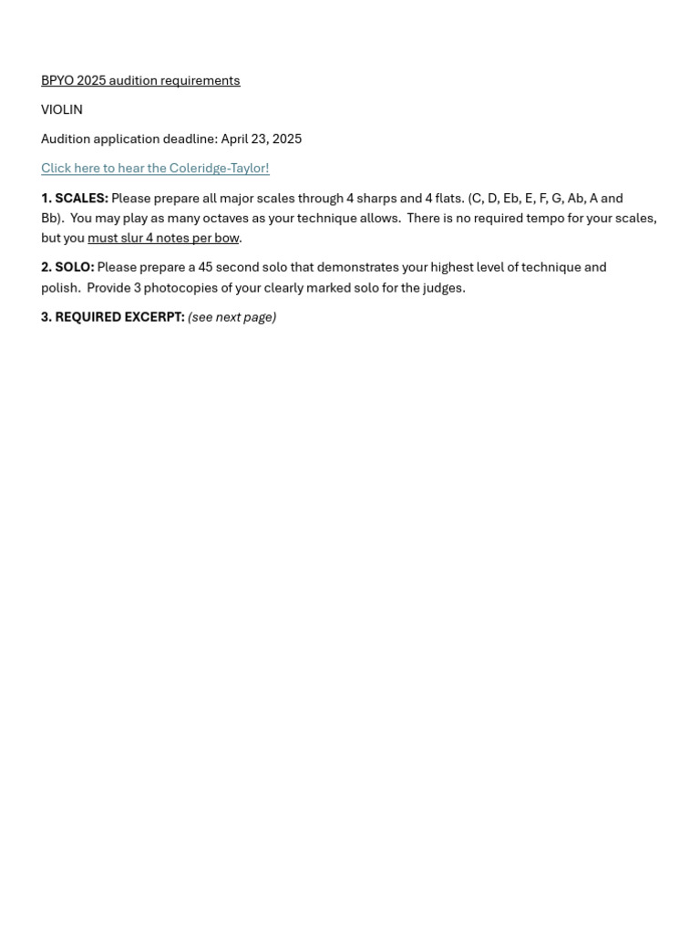 Bpyo 2025 Audition Violin | PDF